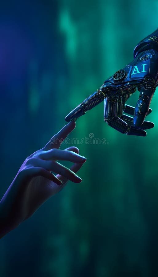 A Robotic Hand and Human Hand Connect Symbolically in a Neon ...