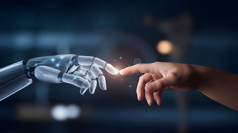 Human Hand Touching Robotic Hand Artificial Intelligence Concept Stock ...