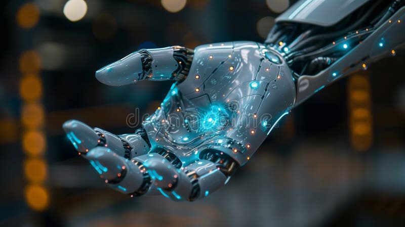 A Robotic Hand with Illuminated Circuits Showcases Advanced ...