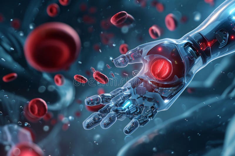 A Robotic Hand Illuminated by a Red Light, Futuristic Visualization of ...