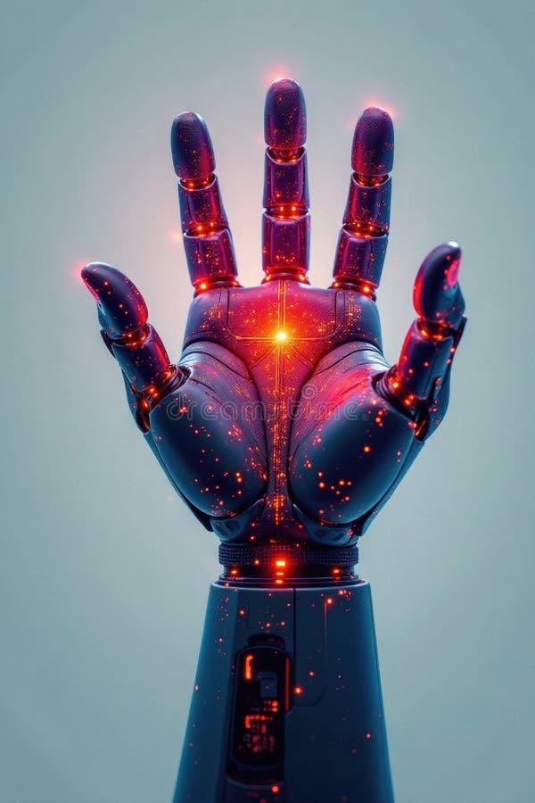 Robotic Hand Indicates Digital Tech Circuit Board Design, Technological ...