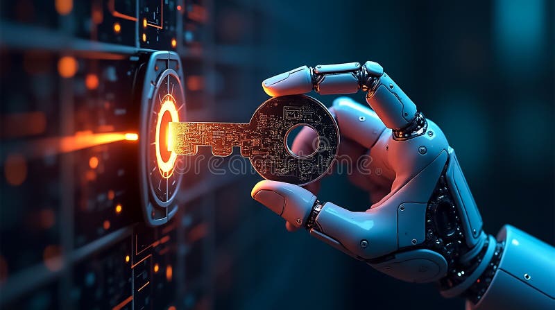 Robotic Hand Inserting a Computer Key into a Digital Lock in a ...