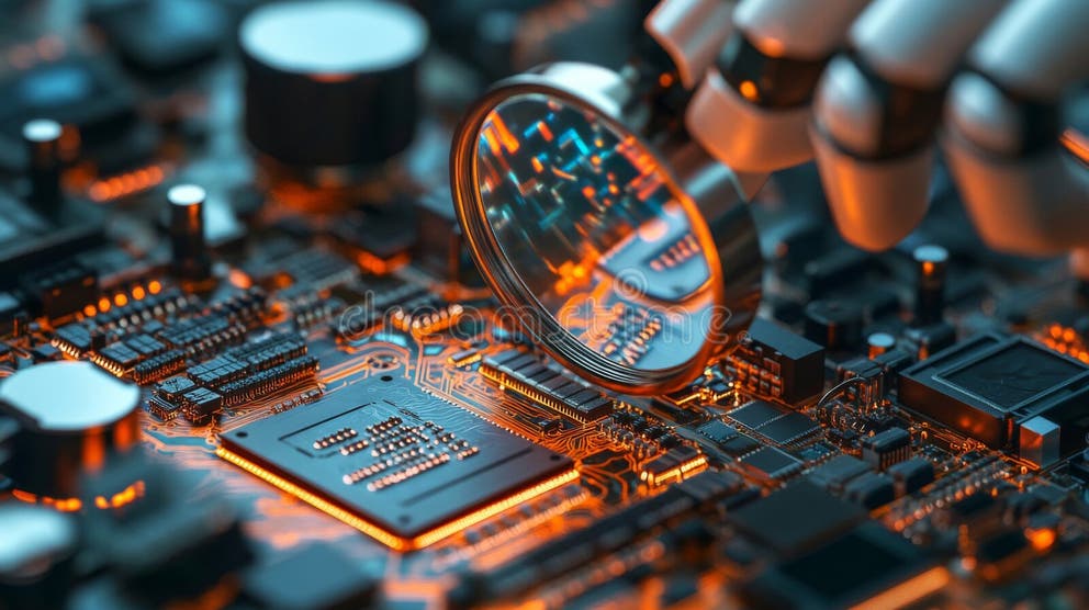 Robotic Hand Inspecting Circuit Board Microchip Technology Stock ...