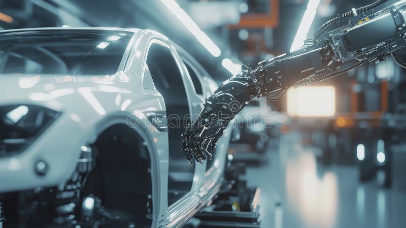 Robotic Hand Installing Car Doors on Assembly Line Stock Illustration ...