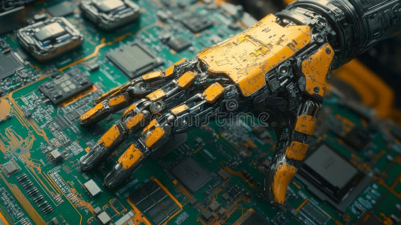 Robotic Hand Interacting with Circuit Board Technology Stock ... Robotic Hand Interacting with Circuit Board Technology Stock ...