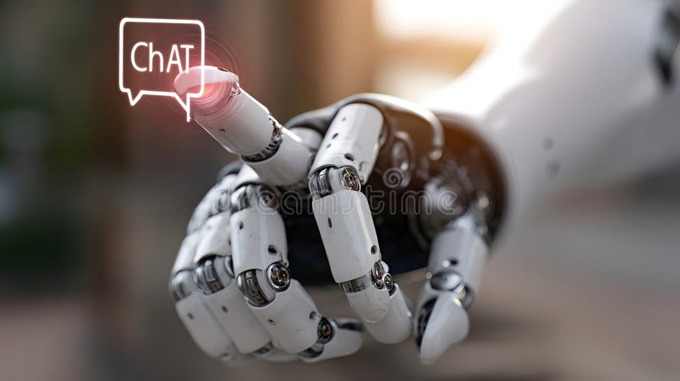 Robotic Hand Interacting with a Digital Chat Bubble Depicts Artificial ...