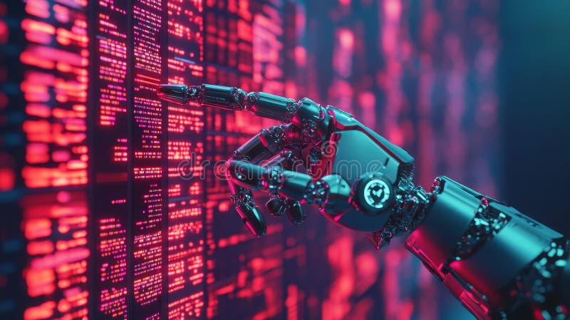 Robotic Hand Interacting with Digital Code a Robotic Hand Reaches Out ...