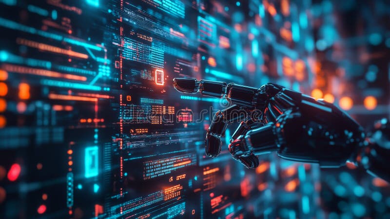 Robotic Hand Interacting with Digital Data Stream a Robotic Hand Interacts with a Digital Data ...