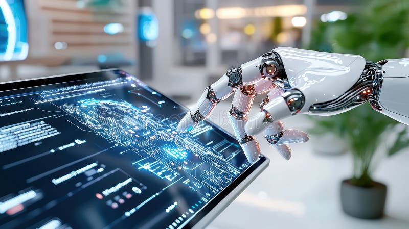 Robotic Hand Interacting with a Digital Interface Stock Illustration ... Robotic Hand Interacting with a Digital Interface Stock Illustration ...