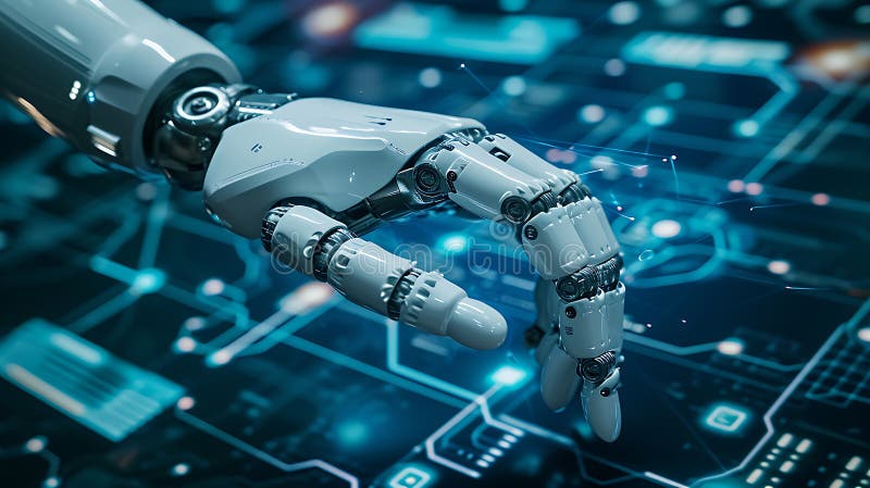 Robotic Hand Interacting with Digital Interfaces. Copy Space Stock ...