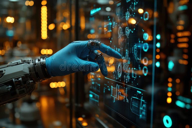 Robotic Hand Interacting with Futuristic Interface in a High-tech ...