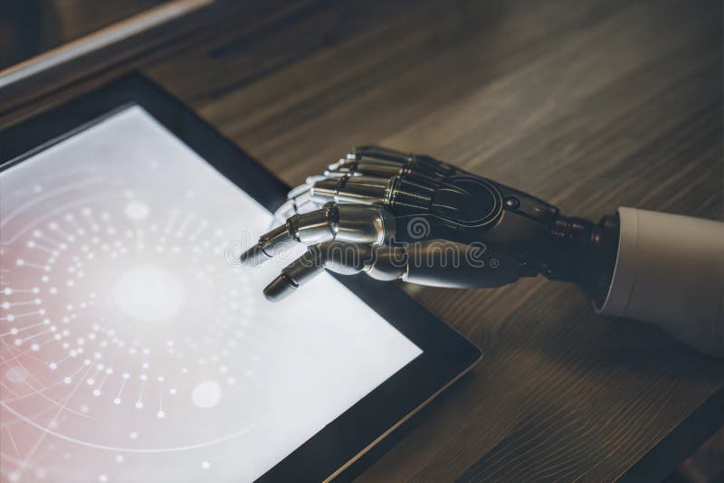 Robotic Hand Interacting with Tablet Stock Illustration - Illustration ...