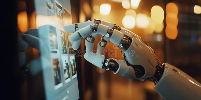 Robotic Hand Interacting with Touchscreen Interface Stock Illustration ...