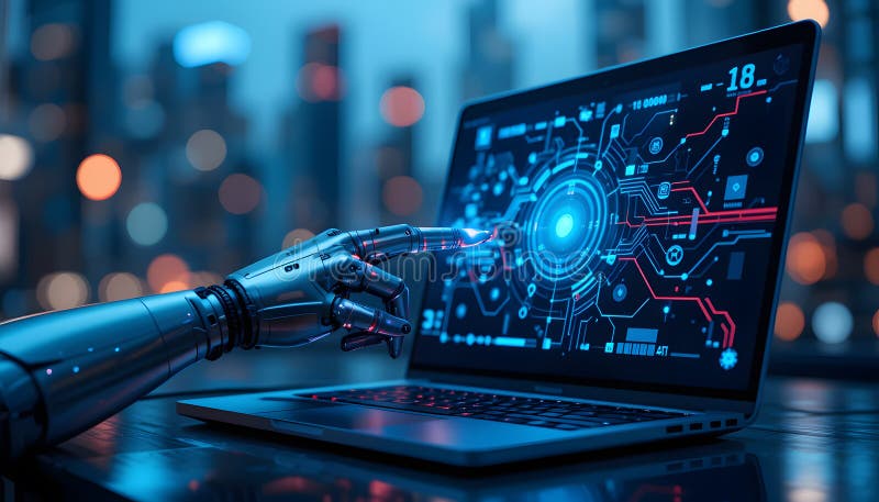 A Robotic Hand Interacts with a Digital Neural Network Displayed on a ...