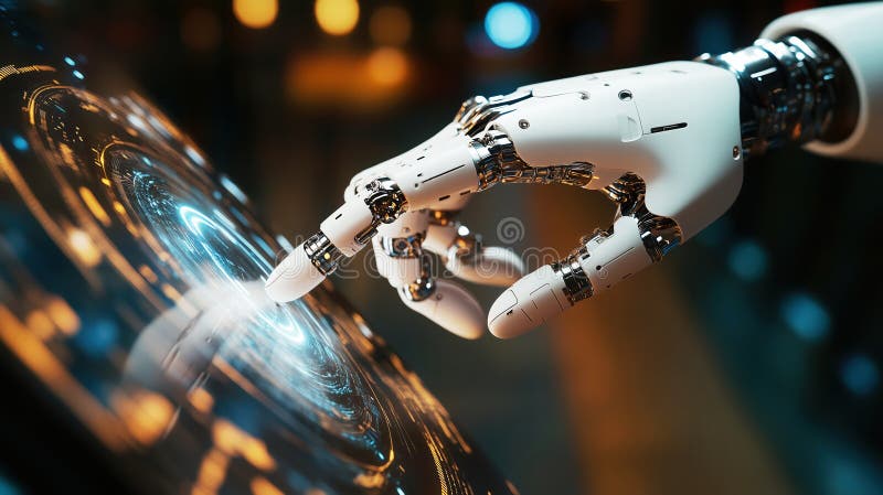 Robotic Hand Interacts with Digital Screen, Showcasing Advanced ...