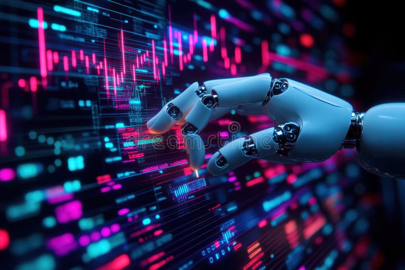 Robotic Hand Analyzing Financial Market Data Computer Screen Stock ...