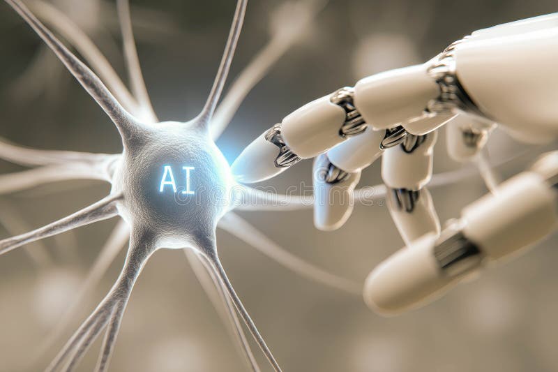 Robotic Hand Interacts with Glowing Neural Network Core in Advanced Lab ...