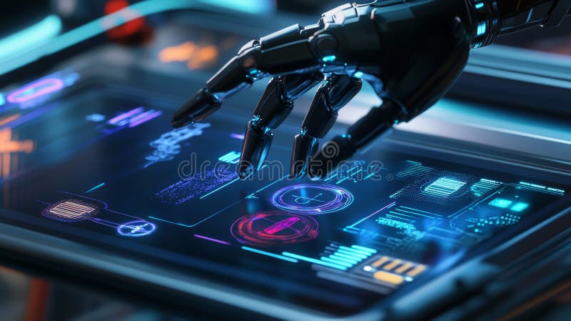 Robotic Hand Interacts with Smart Assistant Device in Futuristic Lab ...