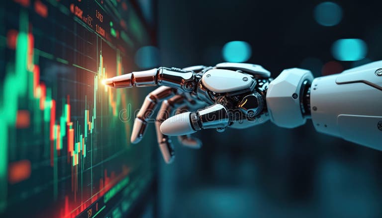Robotic Hand Interacts with Stock Market Graphs. Advanced Technology ...