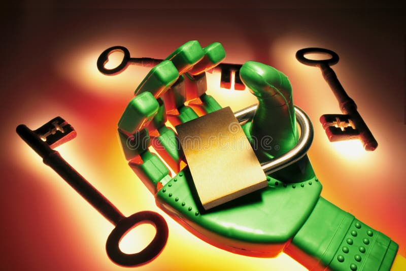 Robotic Hand with Keys and Lock Stock Photo - Image of entry, padlock ...
