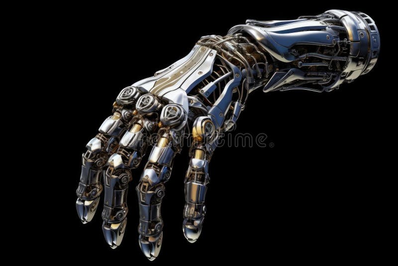 Robotic Hand Made of Metal Isolated on Black Background. Generative AI ...
