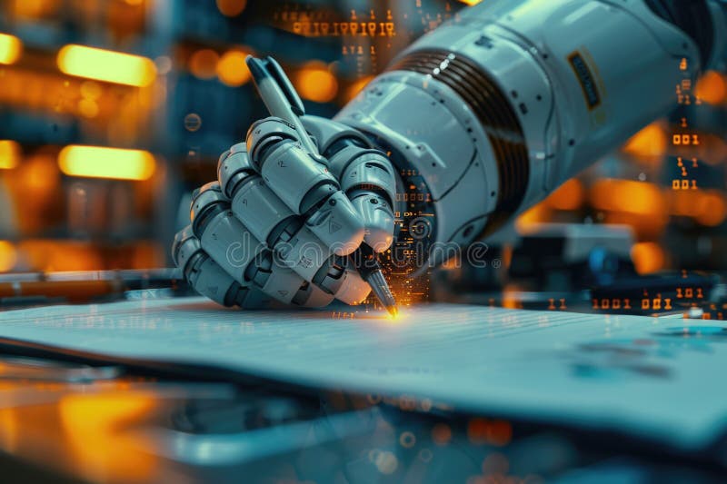 Robotic Hand Writing on Paper Stock Image - Image of industrial ...