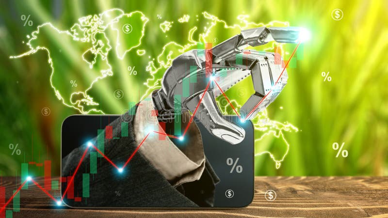 Robotic Hand through Mobile Phone Screen Showing Increases in ...