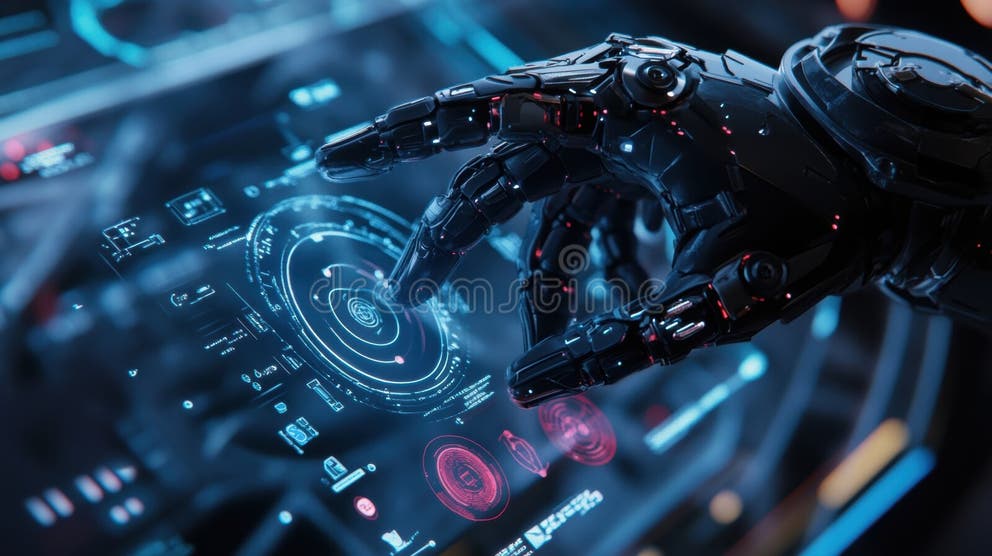 Robotic Hand Operating Futuristic Touchscreen Interface in Advanced ...