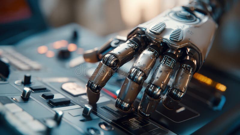 Robotic Hand Operating Modern Electronic Control Panel Stock ...