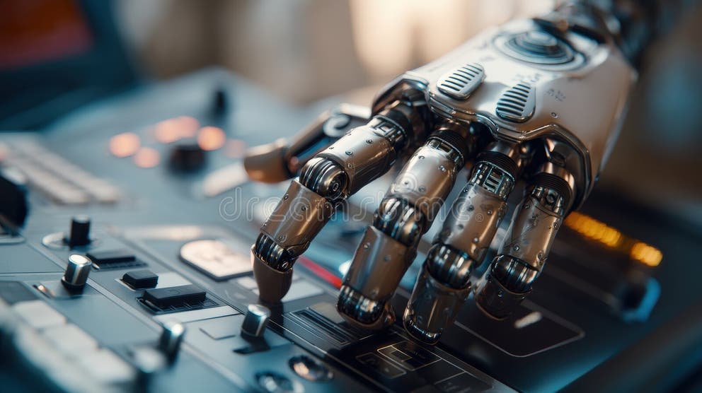 Robotic Hand Operating Modern Electronic Control Panel Stock ...