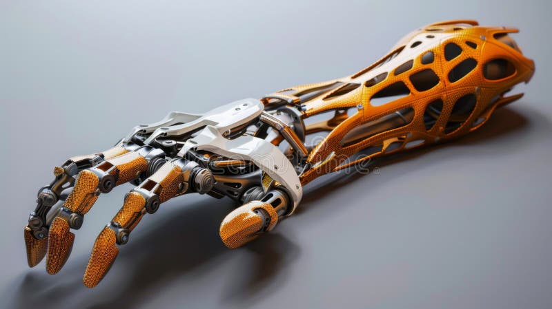 Robotic Hand with Orange and White Parts Stock Photo - Image of parts ...