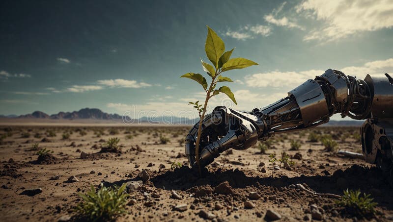 Robotic Hand Planting Tree. Balance between Tech and Nature. Minimal ...