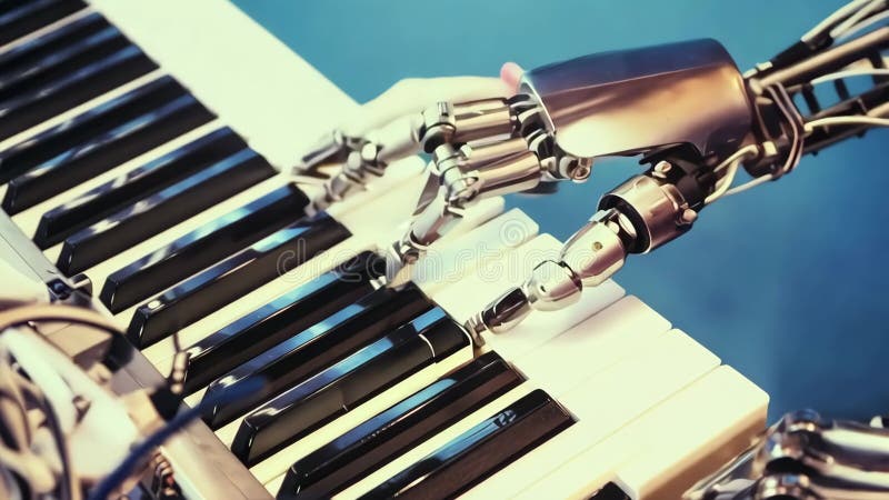 A Robotic Hand is Playing a Piano Keyboard Stock Footage - Video of ...