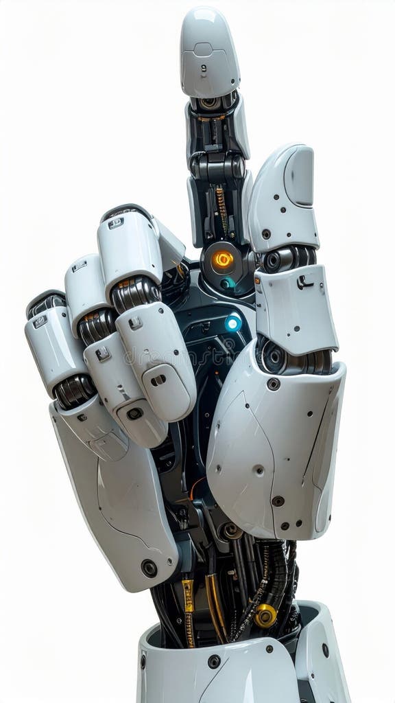 Robotic Hand Pointing: Closeup of a White and Grey Mechanical Hand ...