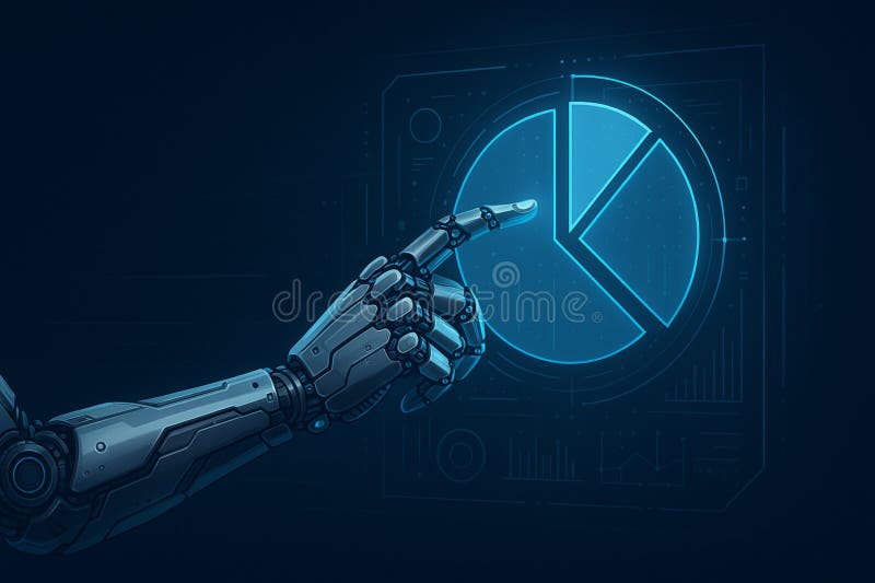 Robotic Hand Pointing at Digital Pie Chart Interface Stock Illustration ...