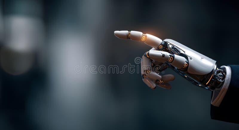 Robotic Hand Pointing with Futuristic Design on Dark Background ...