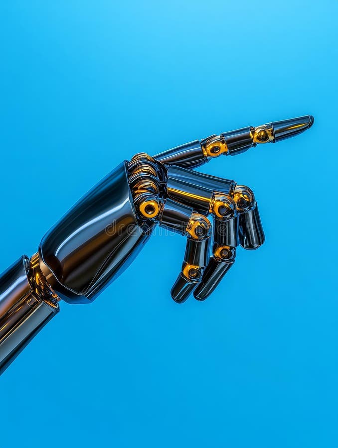 Robotic Hand Pointing Gesture a Metallic Robotic Hand Black with Gold ...