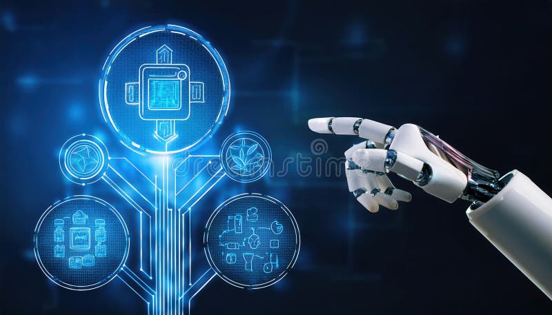Robotic Hand Points To Glowing Decision Tree Chart, Symbolizing AI in ...