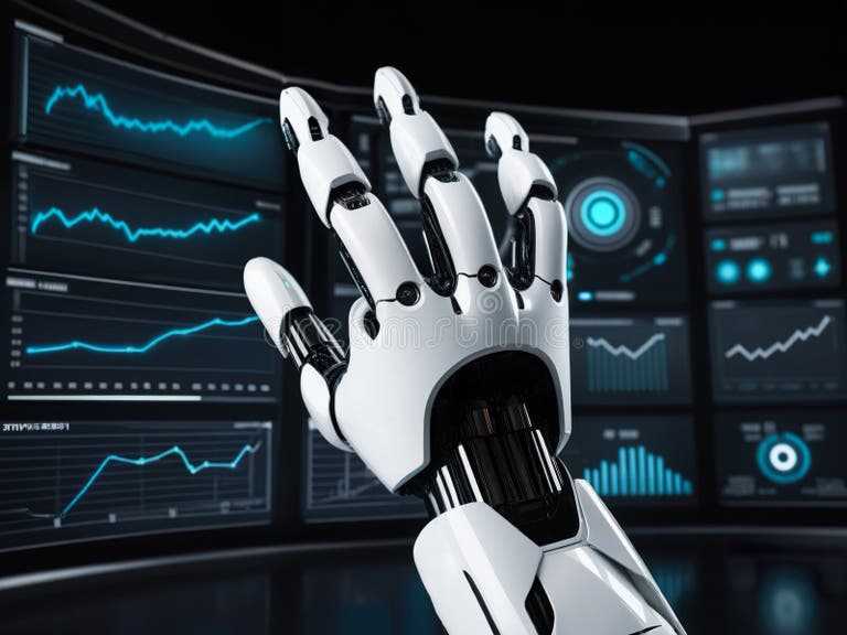 Robotic Hand Points To Graph, Diagram. Artificial Intelligence Analysis ...