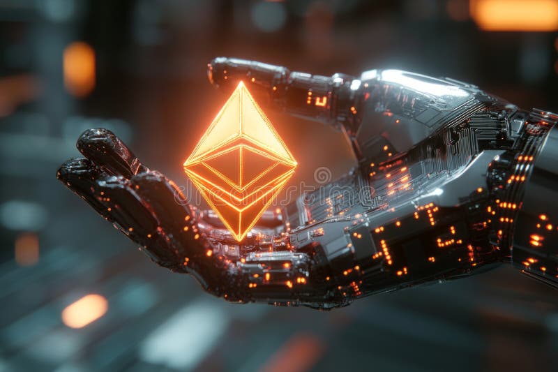 Robotic Hand Presenting Glowing Ethereum Symbol, Showcasing the Future ...