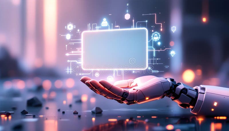 A Futuristic Robot Hand Holding a Digital Interface Symbolizing ...