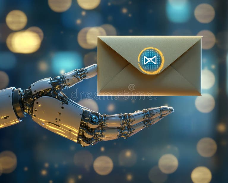 A Robotic Hand Presenting a Luminous Email Icon, Representing the ...