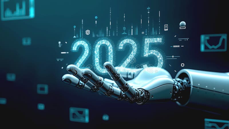 Robotic Hand Presenting 2025 Numbers in Digital Art. AI Generation ...
