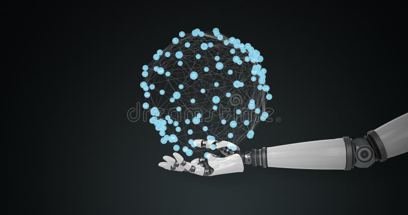 Robotic Hand Presenting Polygon Structure Against Black Background ...