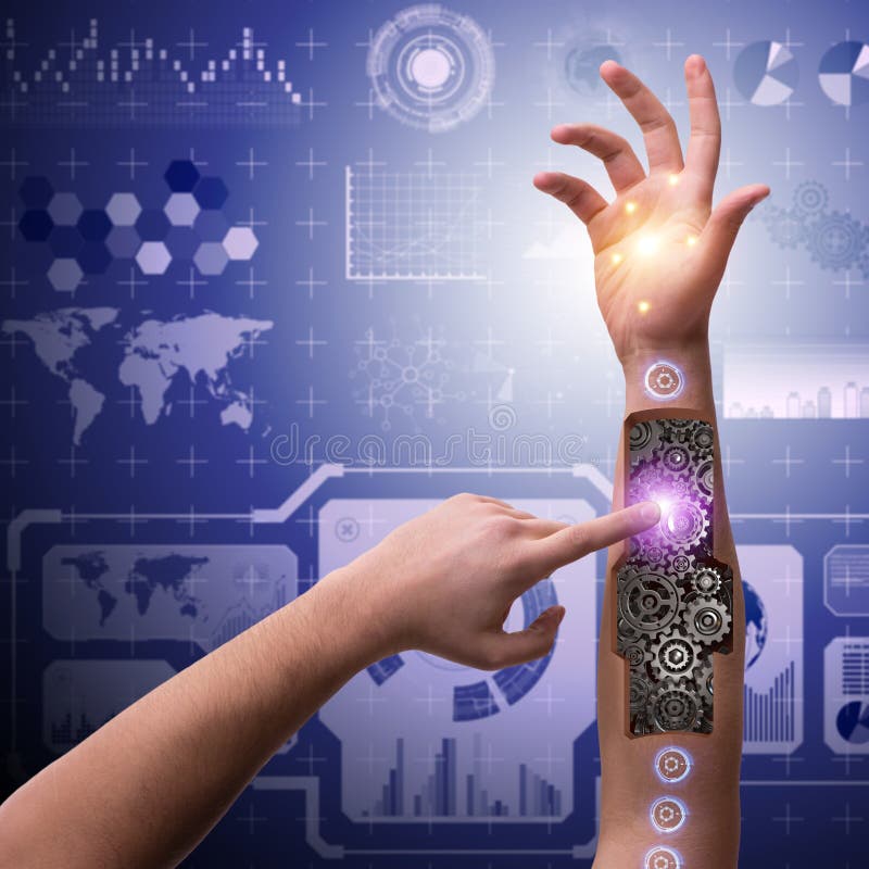 The Robotic Hand Pressing Button in Futuristic Concept Stock Photo ...