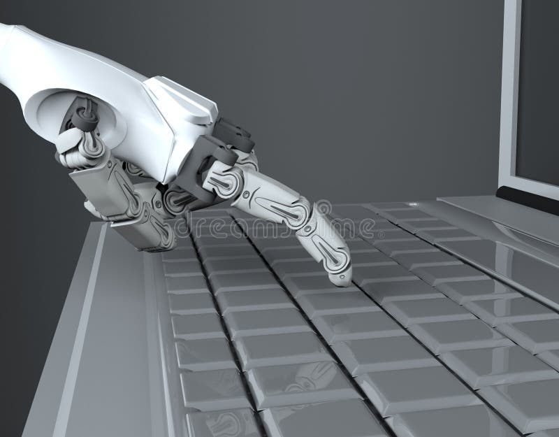 Robotic Hand Pressing Enter Key on Keyboard. 3d Rendering Stock Photo ...