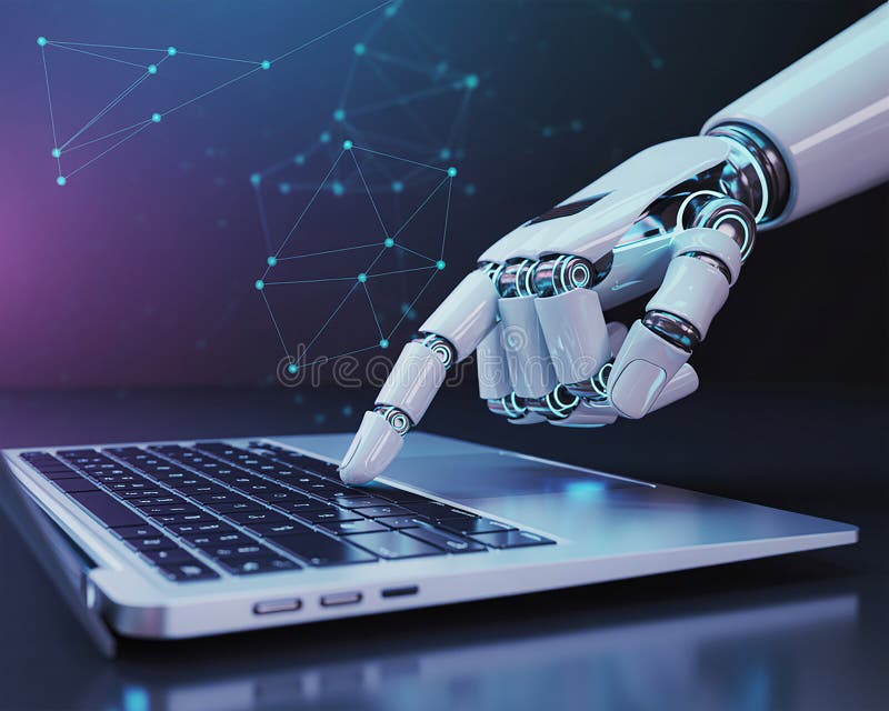 Robotic Hand Pressing Generative Ai Stock Illustration - Illustration ...