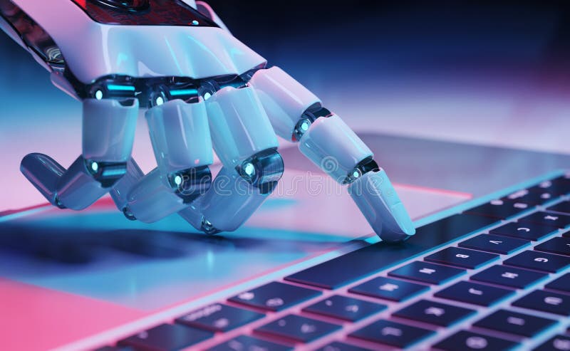 Robotic Hand Pressing a Keyboard on a Laptop 3D Rendering Stock ...