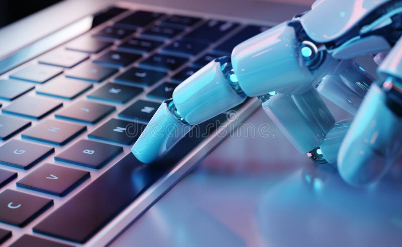 Robotic Hand Pressing a Keyboard on a Laptop 3D Rendering Stock ...