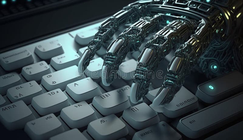 Robotic Hand Pressing a Keyboard on a Laptop. Generative AI Stock ...